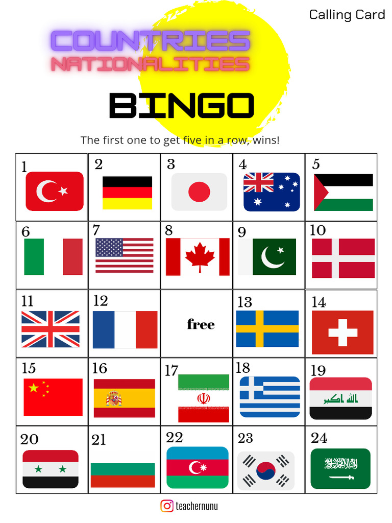 Countries Amp Amp Nationalities Bingo Game | PDF | Gambling Games ...