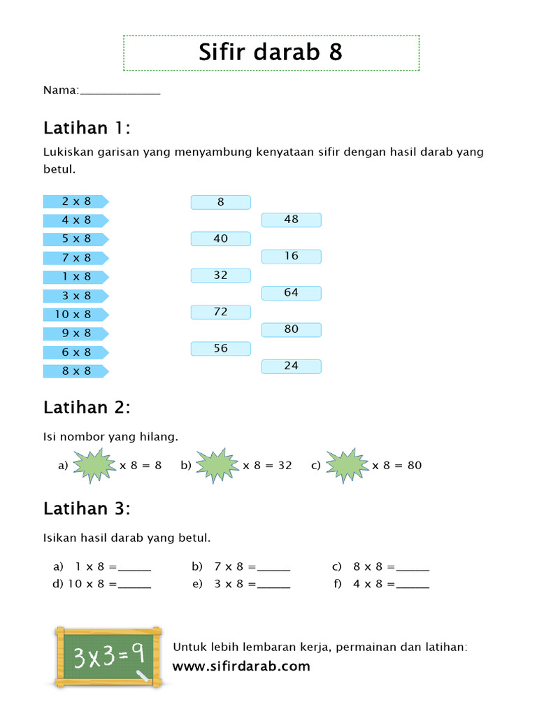 Latihan Sifir 8 Untuk Anak | PDF