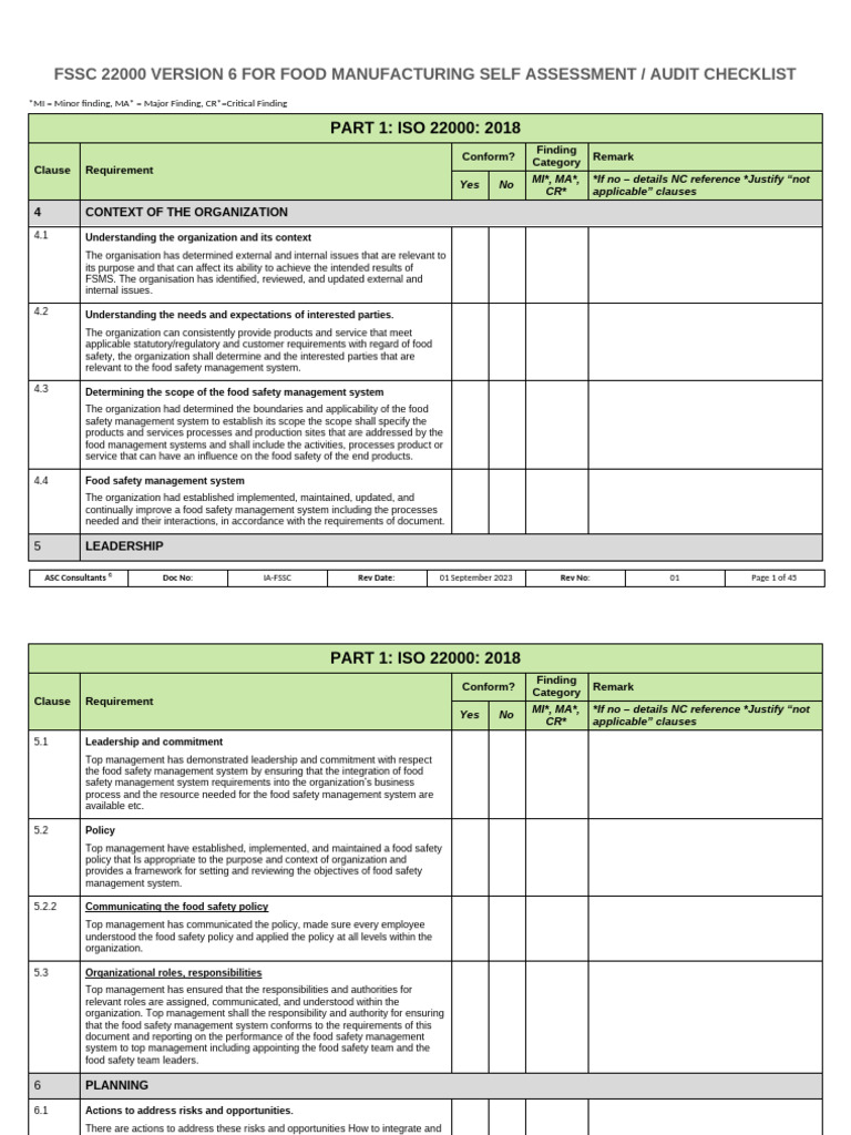 Internal Audit Checklist V6 | PDF | Food Safety | Verification And ...
