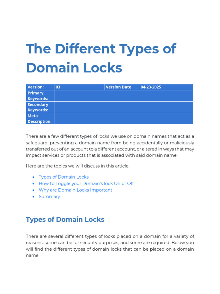 The Different Types of Domain Locks | PDF | Domain Name Registrar ...