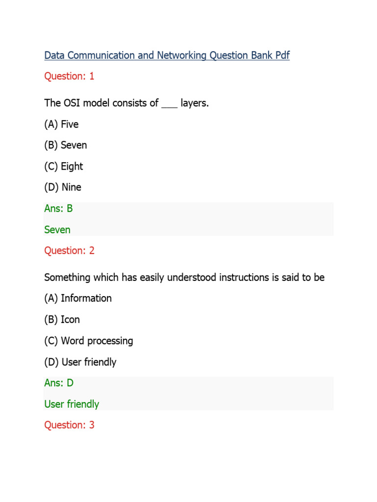 Data Communication MCQ Questions | PDF