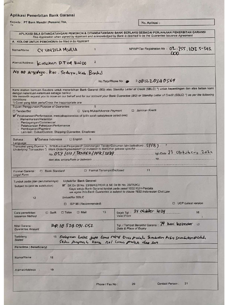 Aplikasi Garansi Bank | PDF