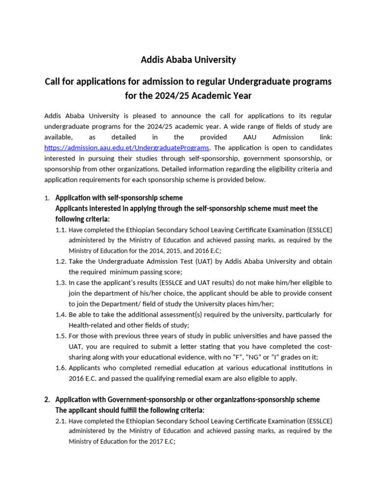 AAU 2024/25 Undergraduate Admission Guide | PDF | University And ...