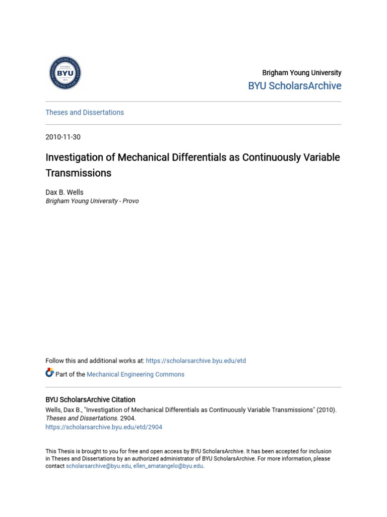 Investigation of Mechanical Differentials as Continuously Variabl | PDF | Automatic Transmission ...