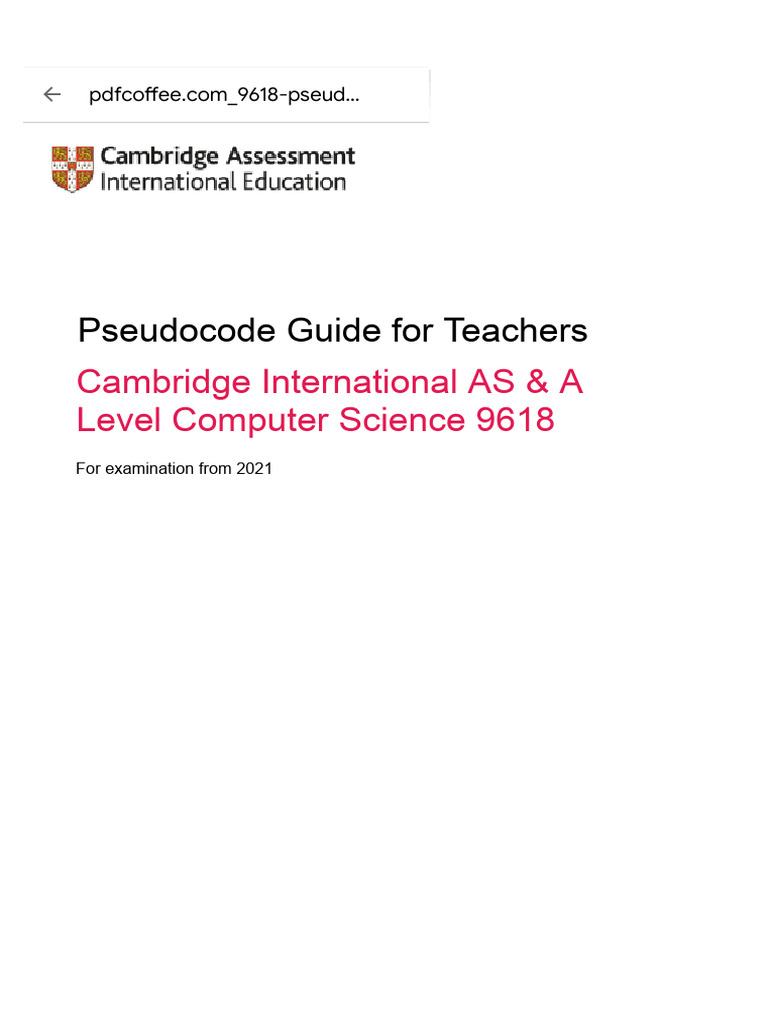 9618 Pseudocode Guide For Teachers | PDF | Data Type | Parameter (Computer Programming)