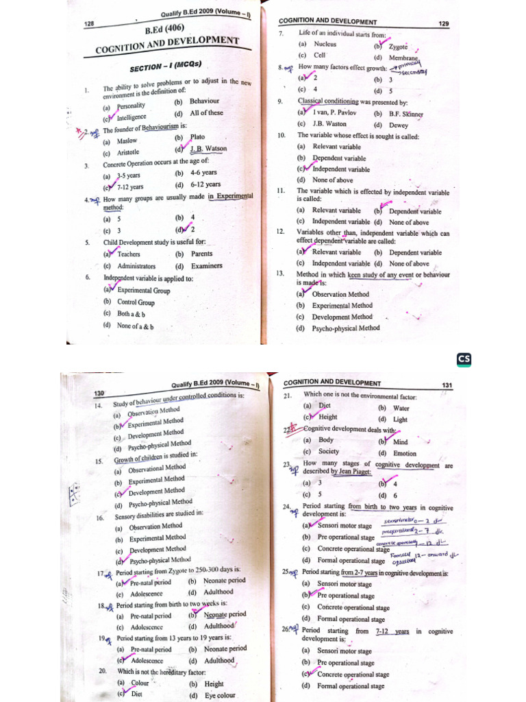 Cognitive Development (MCQ) by Pervaiz Iqbal | PDF