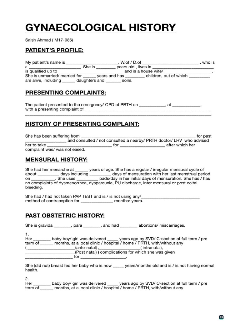 Gynaecological History | PDF