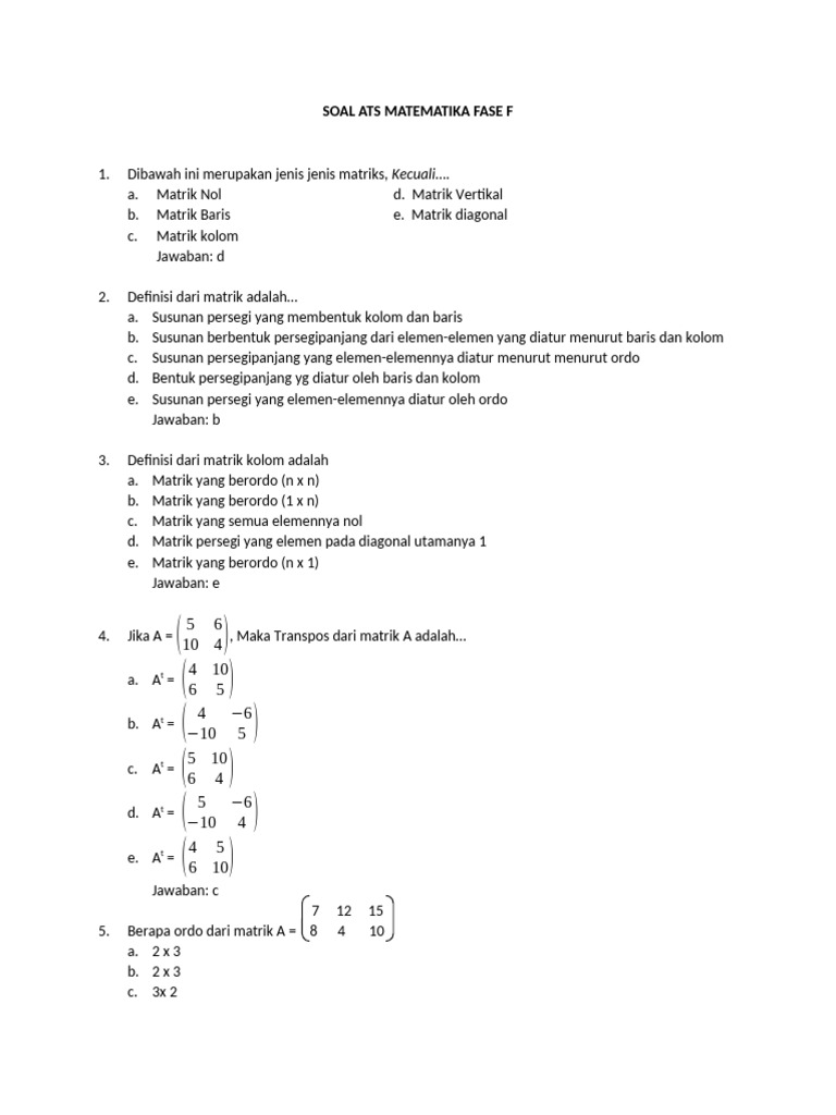 SOAL ATS (ganjil) MATEMATIKA FASE F | PDF