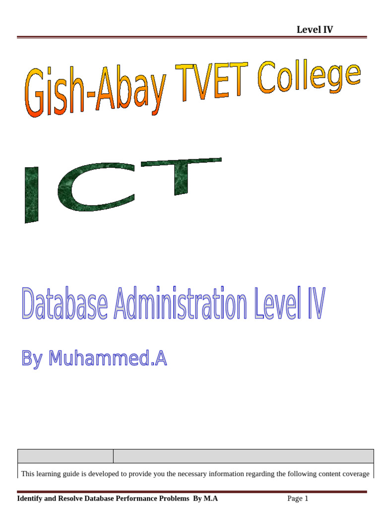 ICT ITS4 10 0811 Identify and Resolve Database Performance Problems | PDF | Backup | Databases