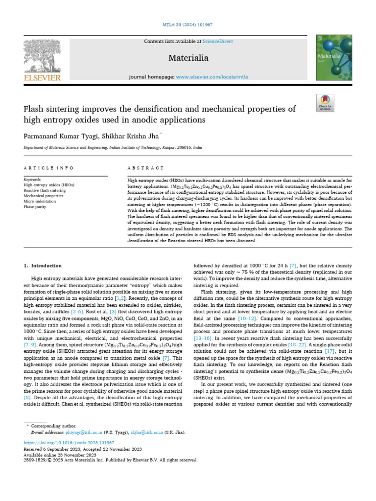 Flash Sintering Improves The Densification and Mechanical Propert 2024 ...