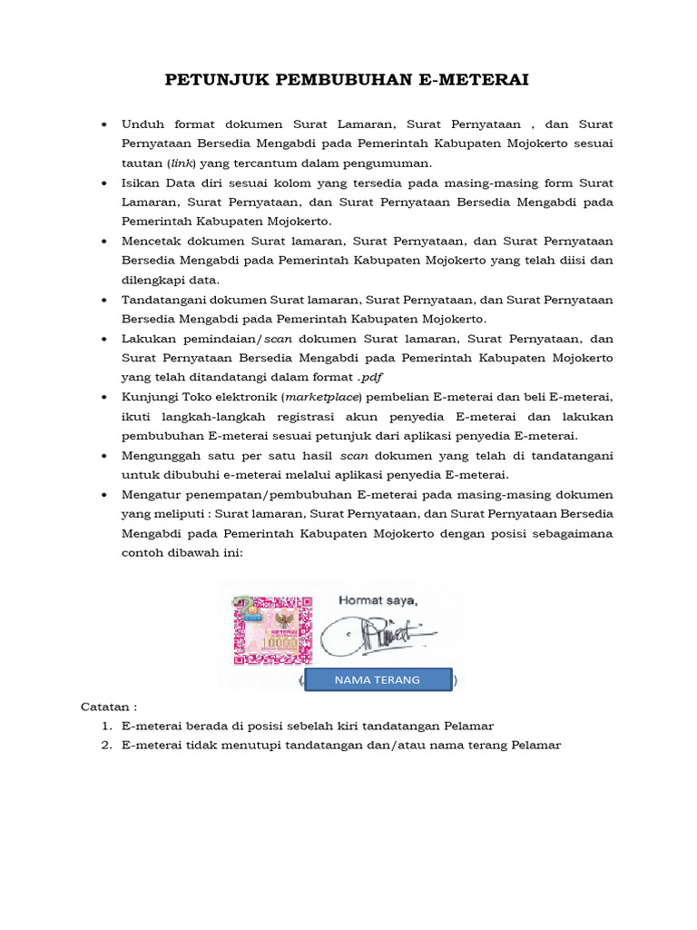 Panduan Pembubuhan E-Meterai CPNS | PDF