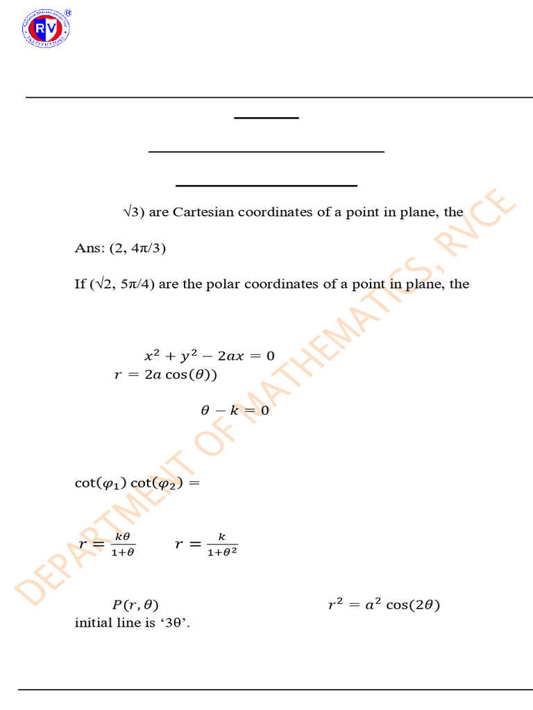 Unit-2 Differential Calculus (Tutorial Sheets) | PDF | Curvature ...