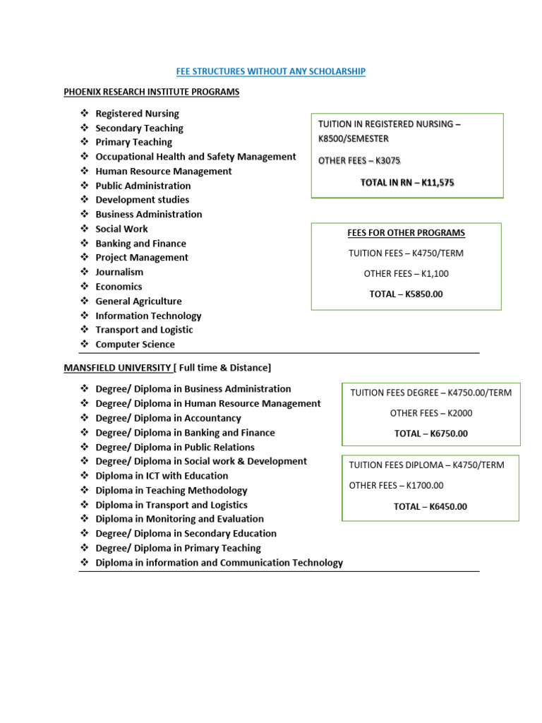 UPDATED PROGRAMS and FEE STRUCTURE | PDF | Health Care