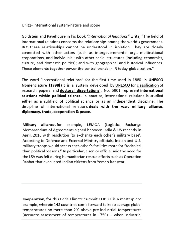 International System - Nature and Scope | PDF | International Relations | Multinational Corporation