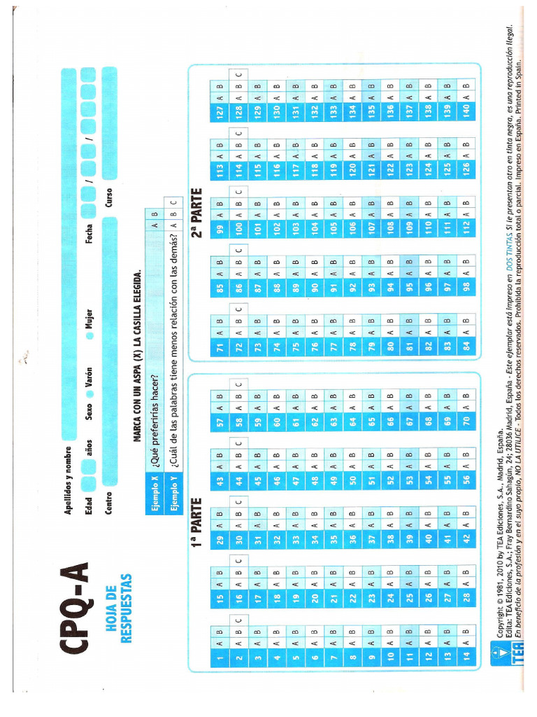 Hoja de Respuestas Perfil y Plantilla de Correccion CPQ | PDF