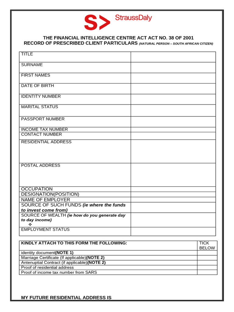 FICA Client Particulars Form Guide | PDF