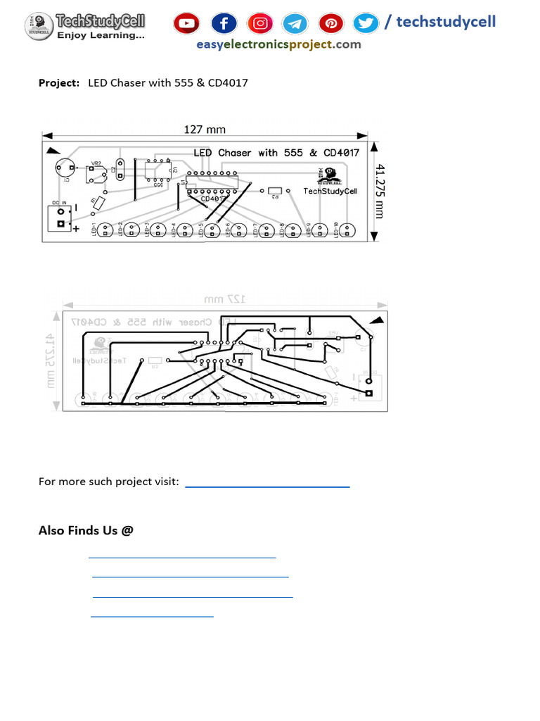 PCB Layout LED Chaser 555 CD4017 01 | PDF