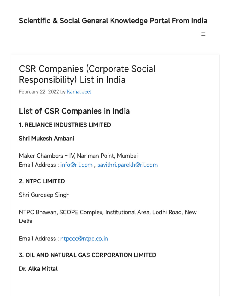 CSR Companies (Corporate Social Responsibility) List in India ...
