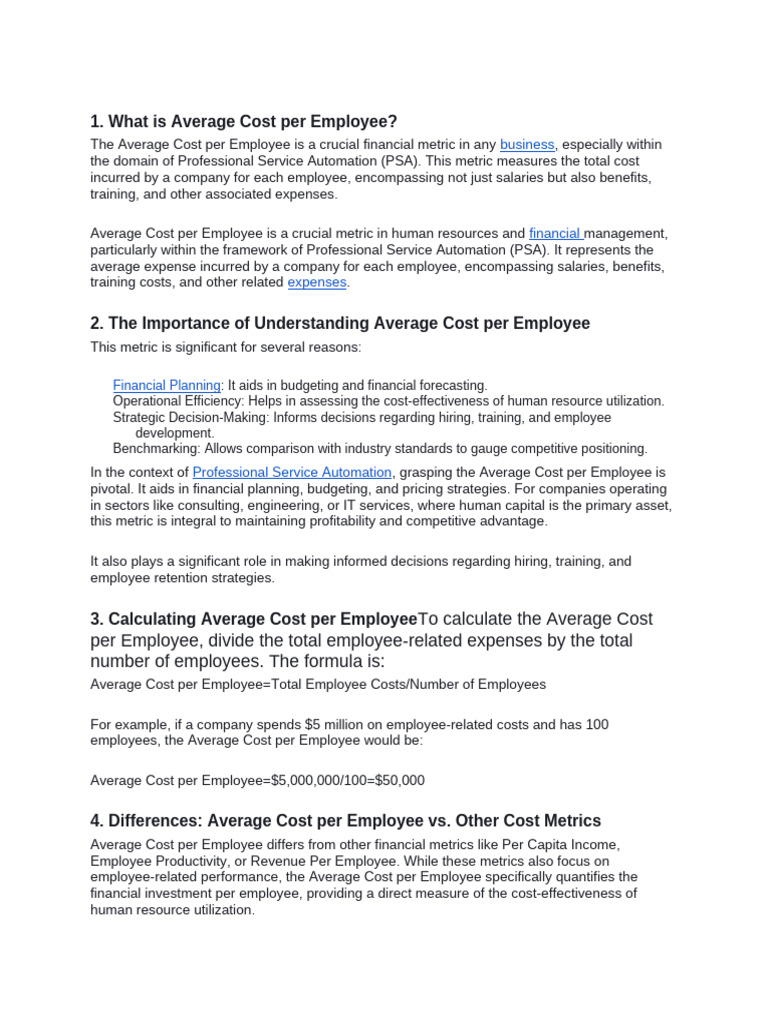 Average Cost per Employee Explained | PDF | Expense | Cost