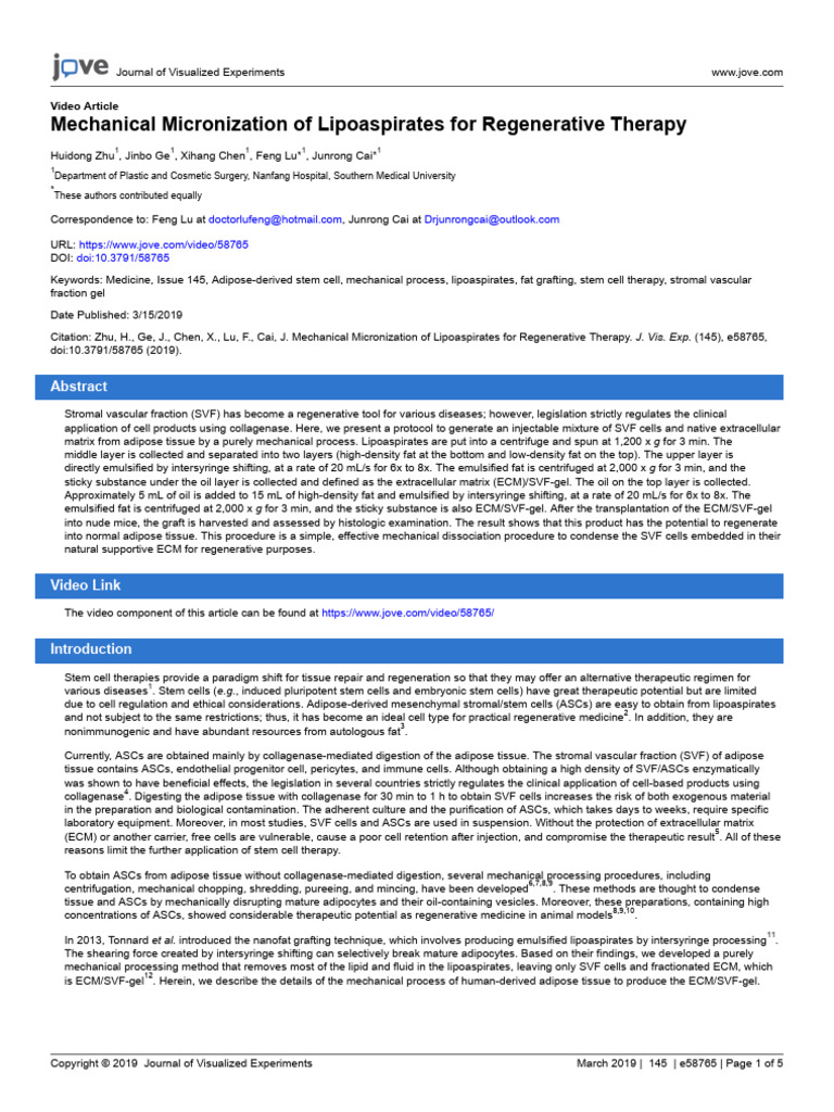 Mechanical Micronization SVF Fat | PDF | Adipose Tissue | Adipocyte