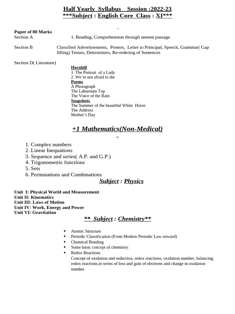 Half Yearly Syllabus XI (2022-23) | PDF | Debits And Credits | Accounting
