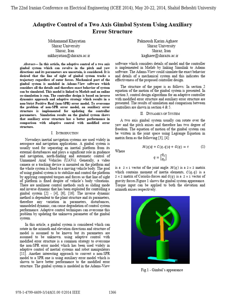 Adaptive Control of A Two Axis Gimbal System Using Auxiliary Error Structure | PDF | Rotation ...
