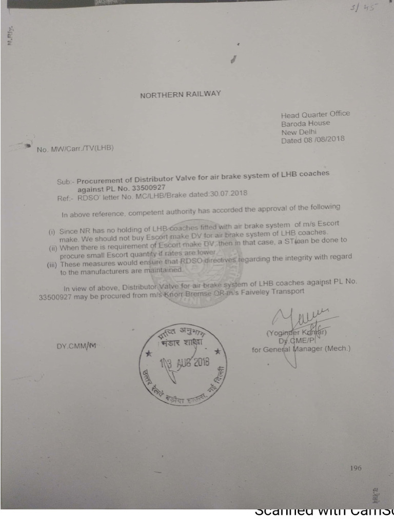 RDSO INTERCHANGEABILITY LETTER | PDF