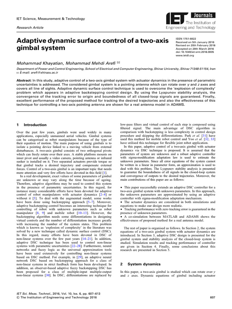 Adaptive Dynamic Surface Control of A Two-Axis Gimbal System | PDF | Control Theory | Applied ...