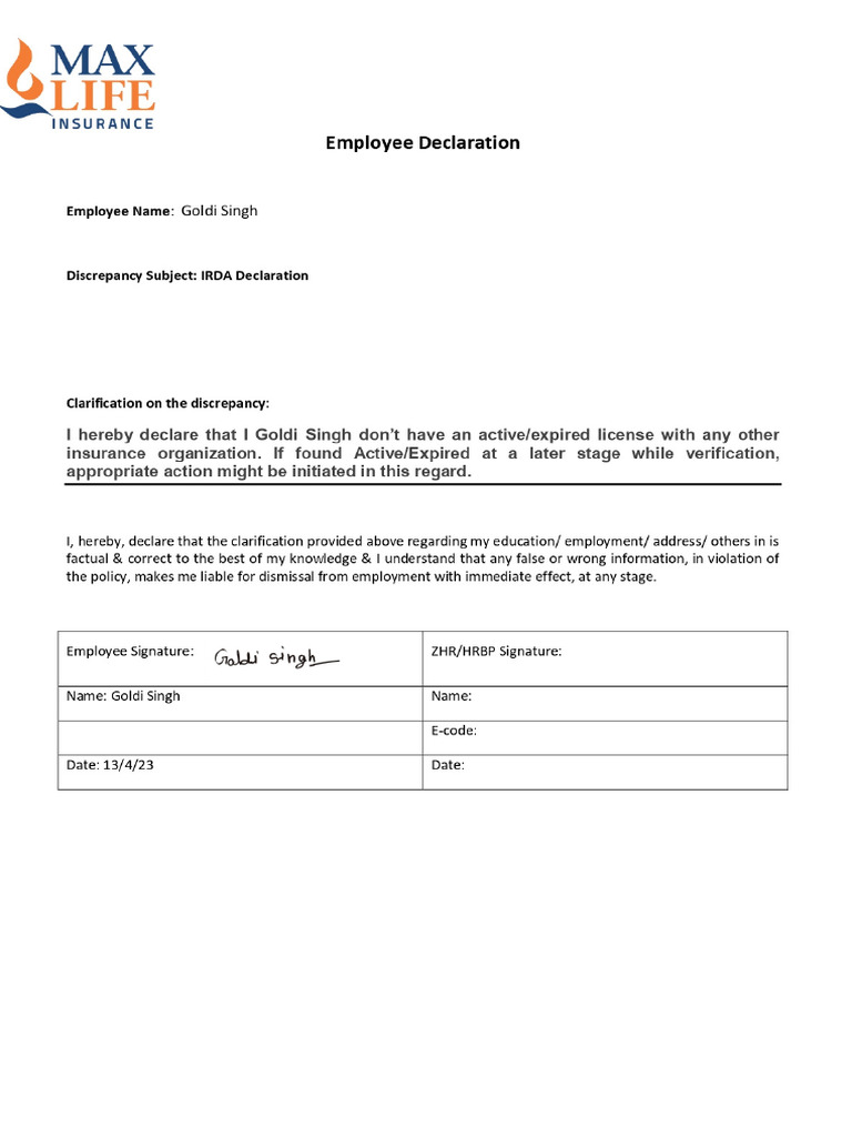 IRDA Declaration | PDF