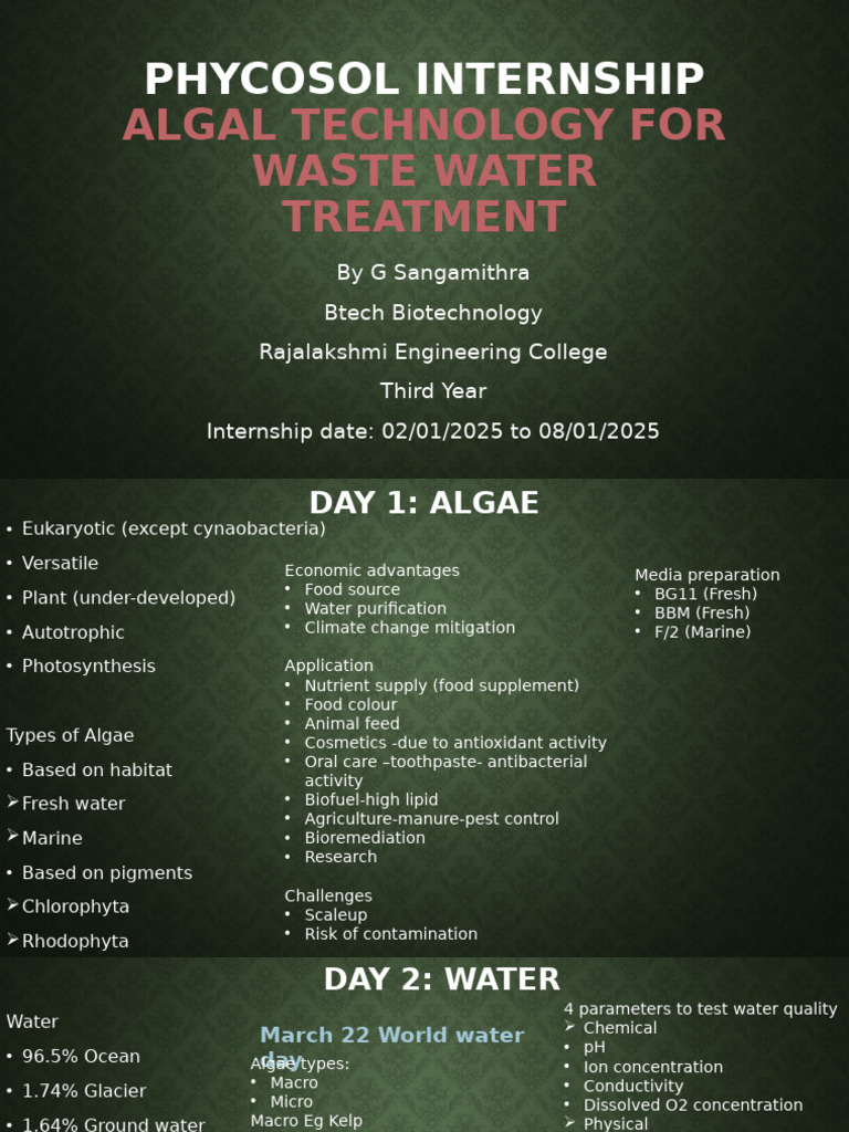 Phy Cos Ol Internship | PDF | Algae | Water