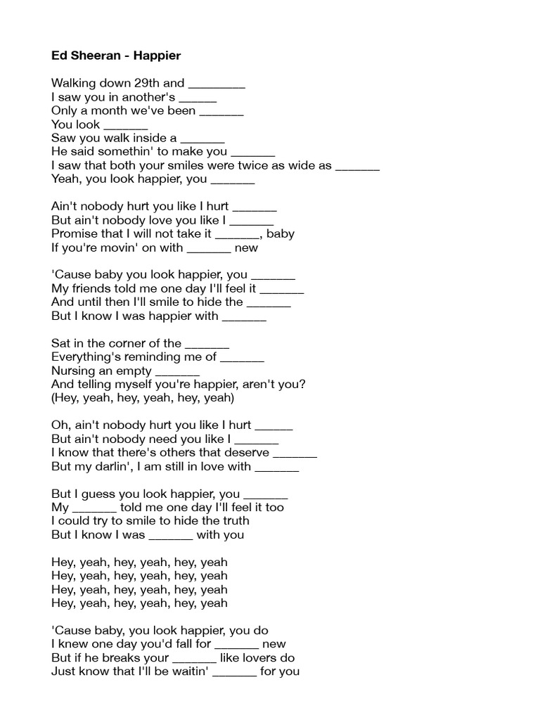 Ed Sheeran - Happier Lyrics Analysis | PDF