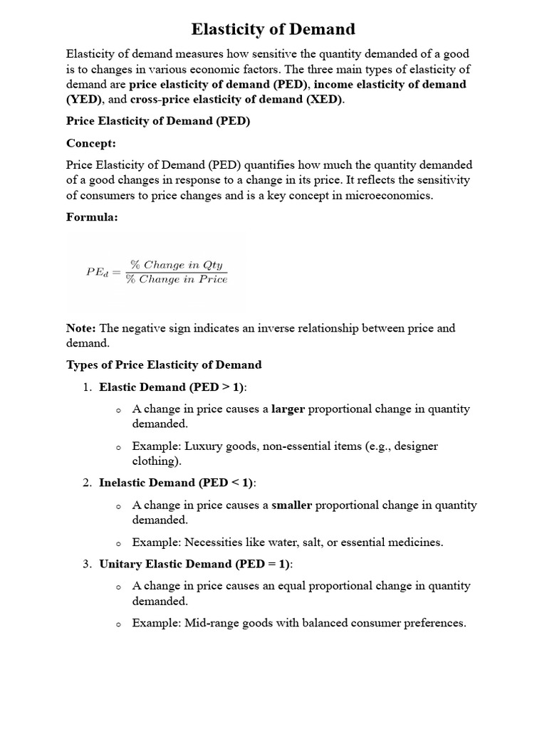 Elasticity of Demand - PED, YED, XED | PDF | Elasticity (Economics ...
