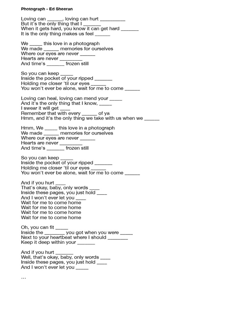 Ed Sheeran's "Photograph" Lyrics | PDF