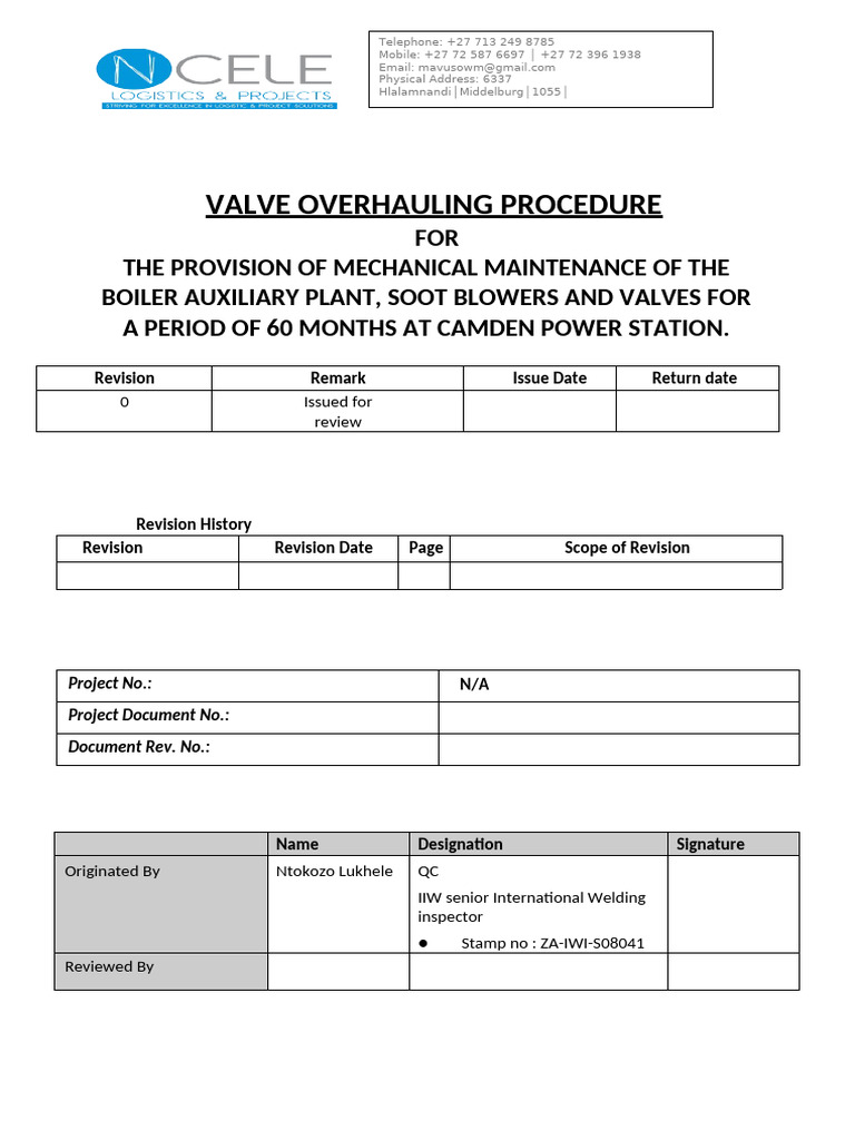 1.3 Valve Overhauling Procedure | PDF | Valve | Leak