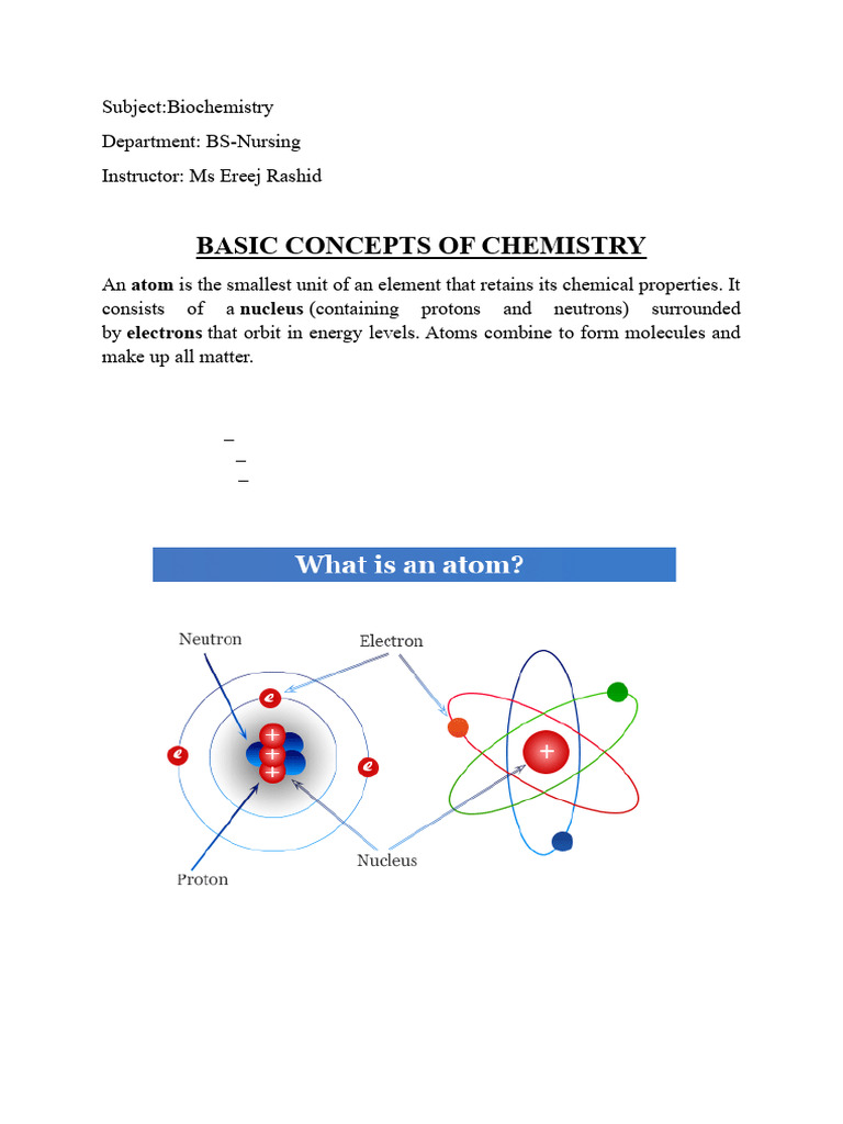 Biochemistry Basics: Atoms and Matter | PDF | Atomic Nucleus | Atoms