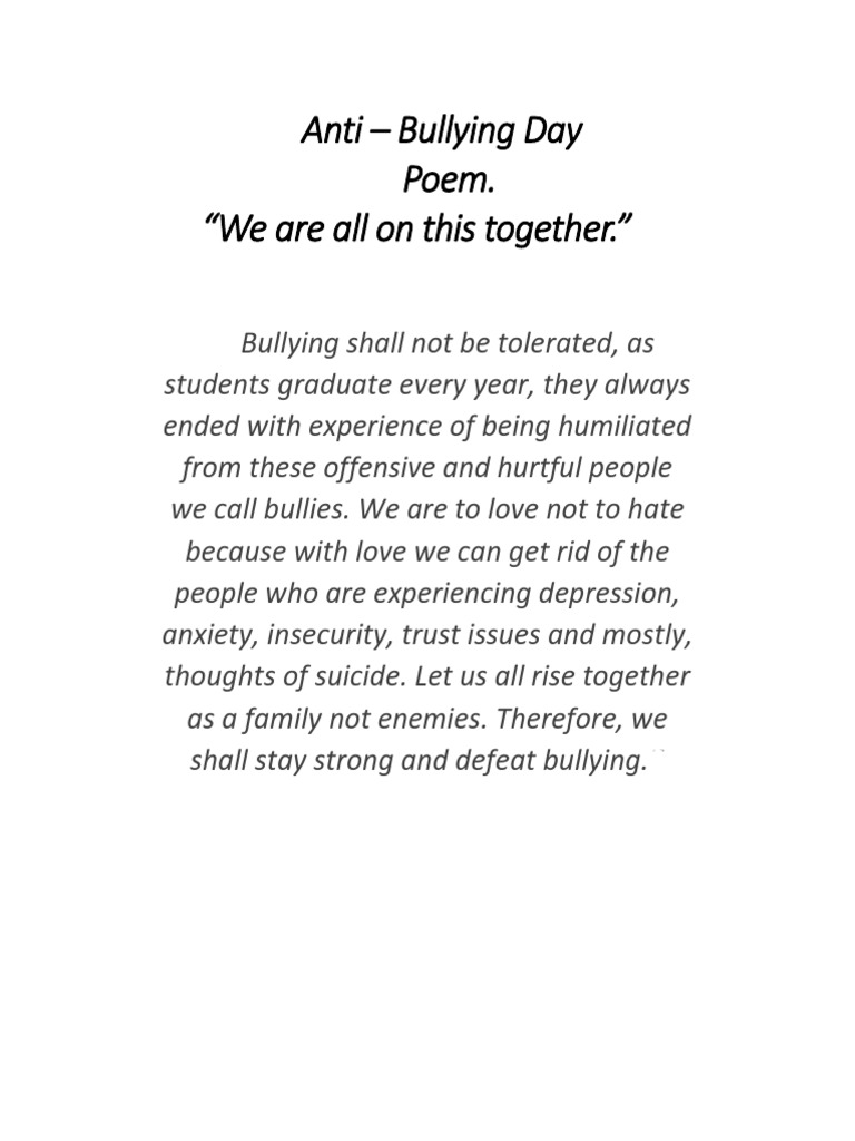 Anti-Bullying Day Poem for Unity | PDF