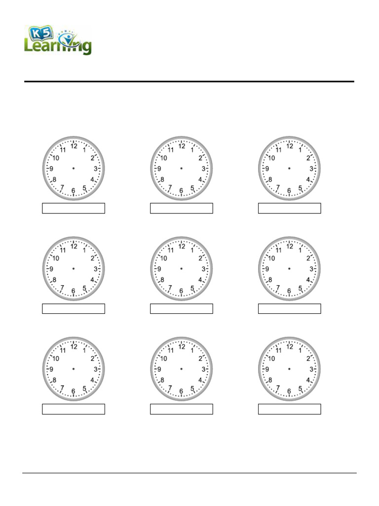 Grade 2 Telling Time Whole Hours Draw Clock A | PDF