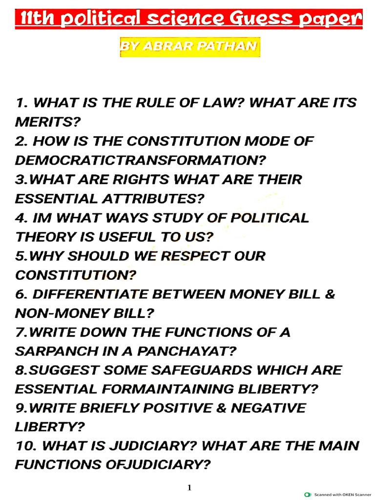 Class 11th Political Science GUESS 2025 | PDF