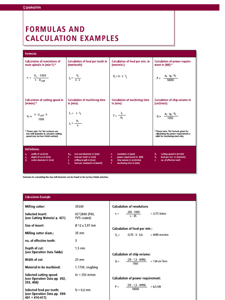 Formula For Machining | PDF