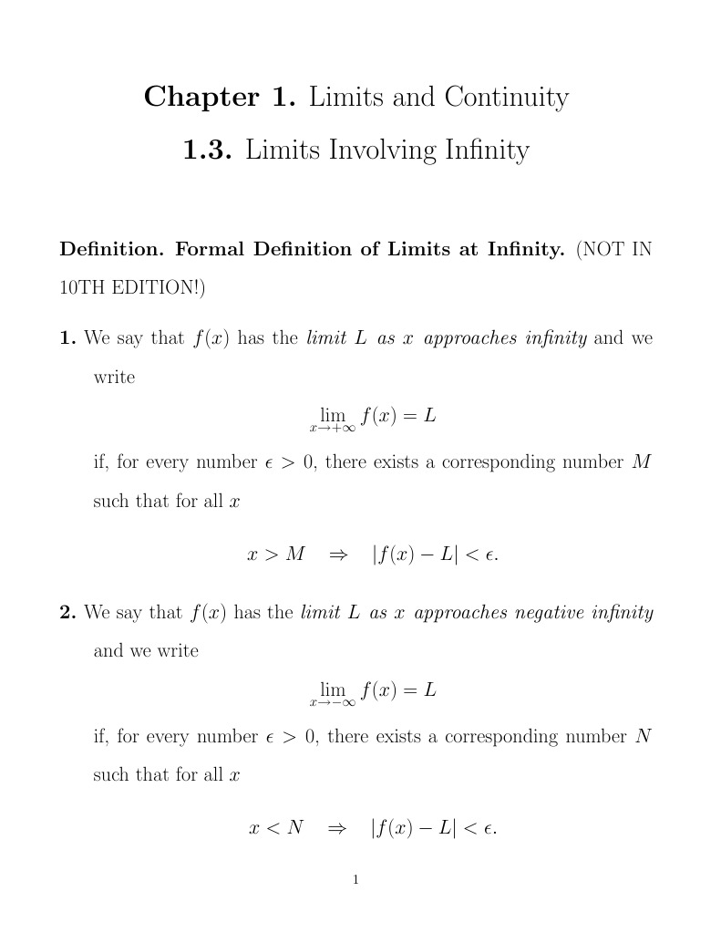 Chapter 1. Limits and Continuity 1.3. Limits Involving Infinity | PDF | Asymptote | Analysis