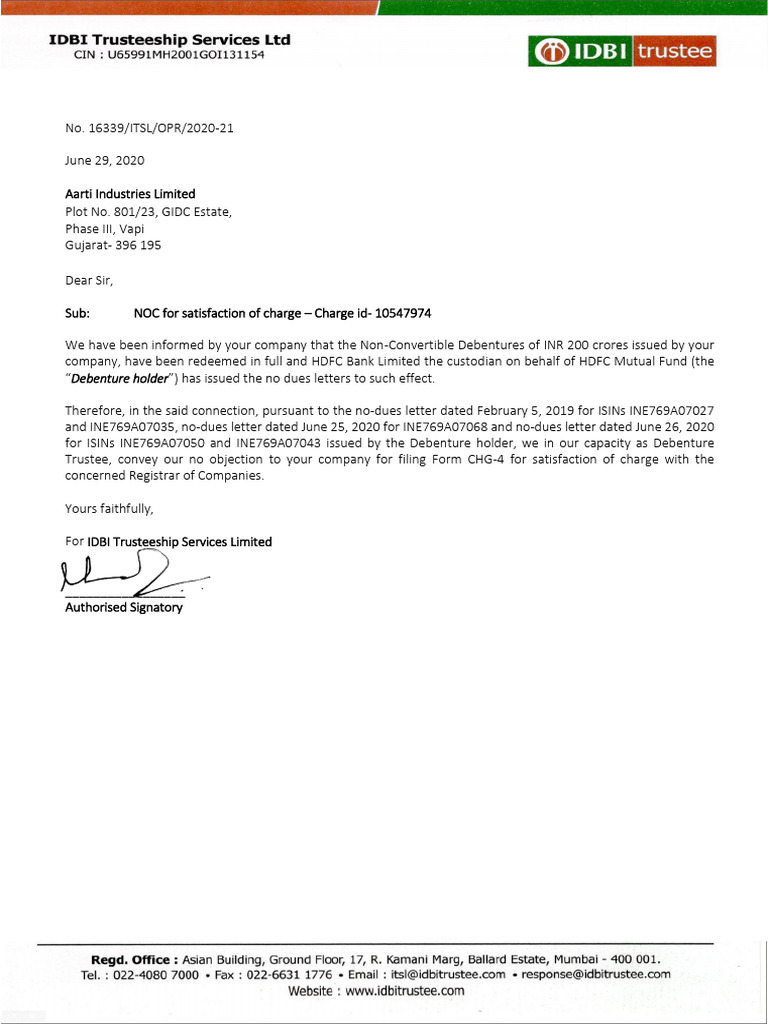 77 Letter of The Charge Holder Stating That The Amount Has Been ...