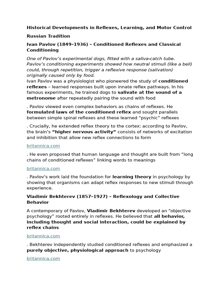 Historical Developments in Reflexes | PDF | Classical Conditioning ...