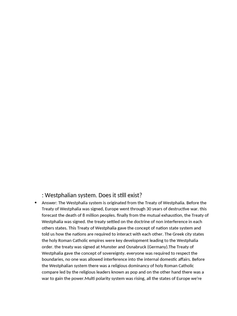 Westphalian System and It's Elements | PDF | Sovereignty | Political ...