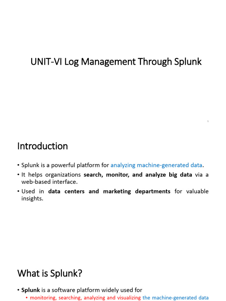 UNIT - VI Log Management Through Splunk | PDF | Computing | Computer Science
