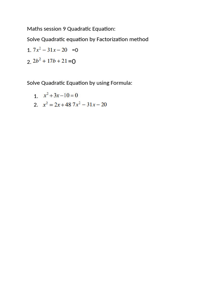 Maths Session 9 Quadratic Equation | PDF