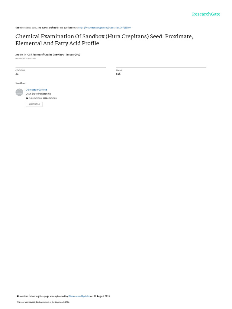 Chemical Examination of Sandbox Hura Crepitans See | PDF | Foods | Fat