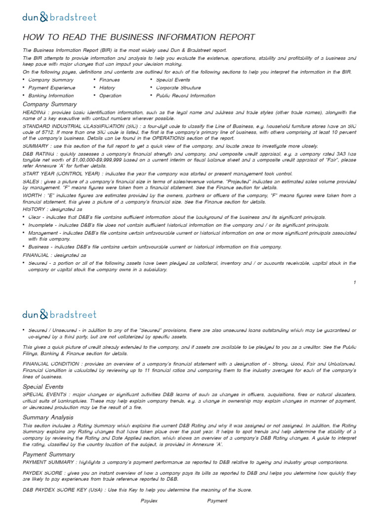 How To Read D B Business Information Report | PDF | Bankruptcy | Loans