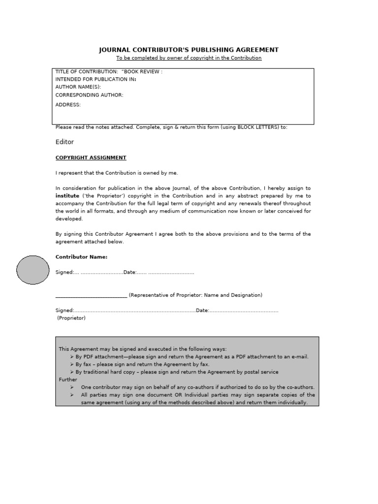 Journal Contributor Agreement | PDF