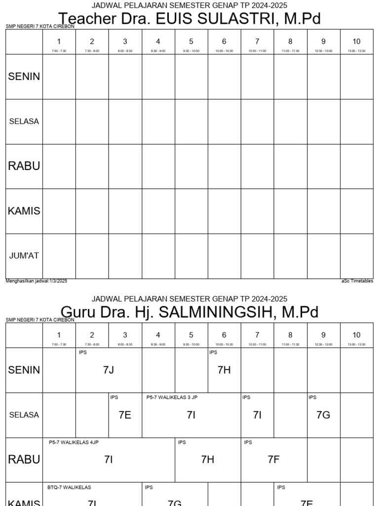 Jadwal Guru Sementara | PDF
