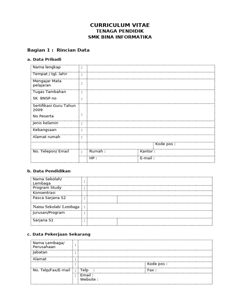 CV PENDIDIK KOSONG | PDF